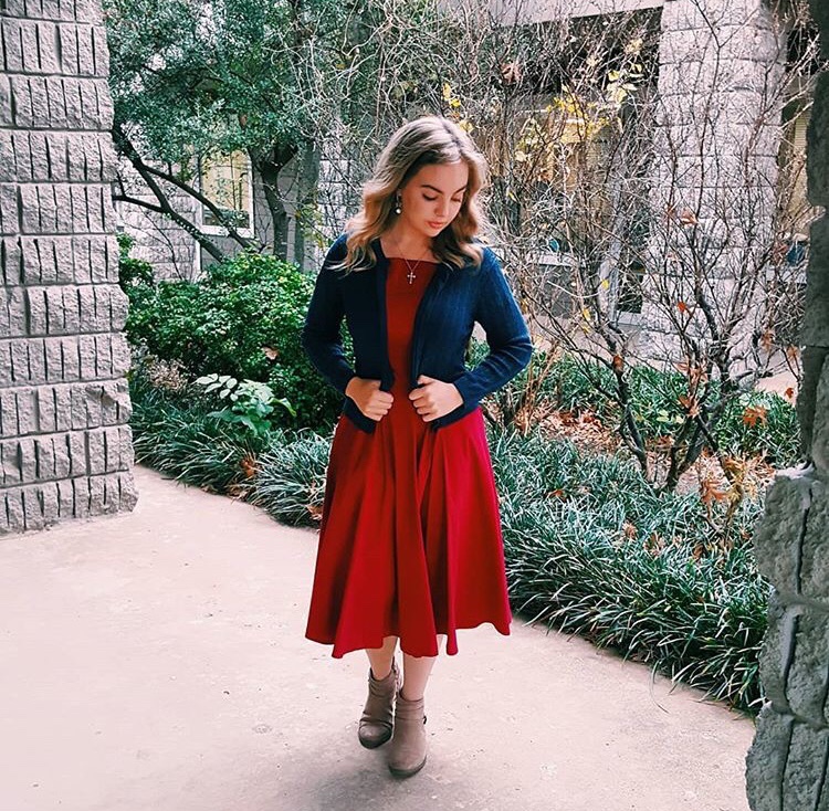 Modest Outfit Of The Day: Red And Navy by Maddie | Traditional Catholic ...